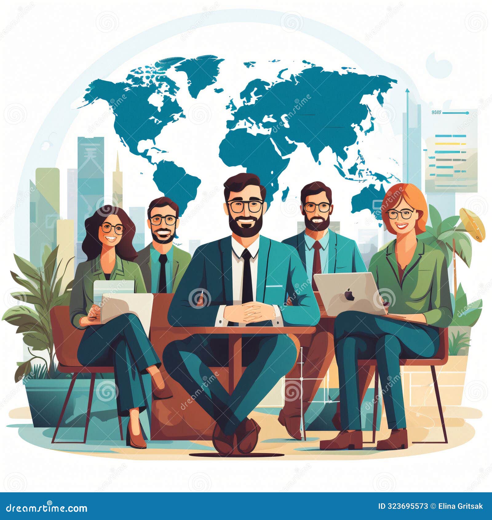 Computer Work Illustration, Collaborating Working, Using Pc, Modern ...