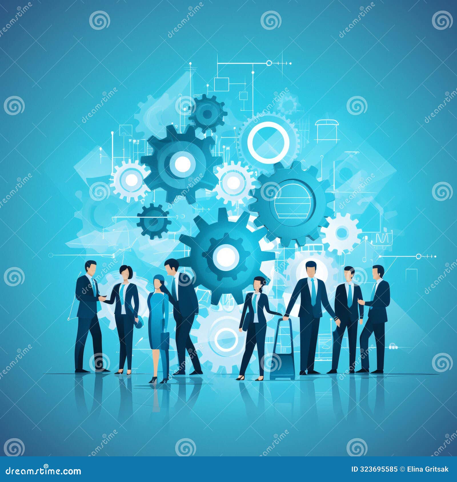 Computer Work Illustration, Collaborating Working, Using Pc, Modern ...