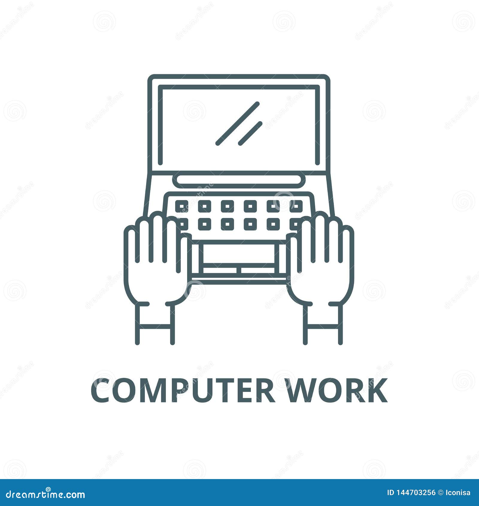 Computer Work Line Icon, Vector. Computer Work Outline Sign, Concept ...
