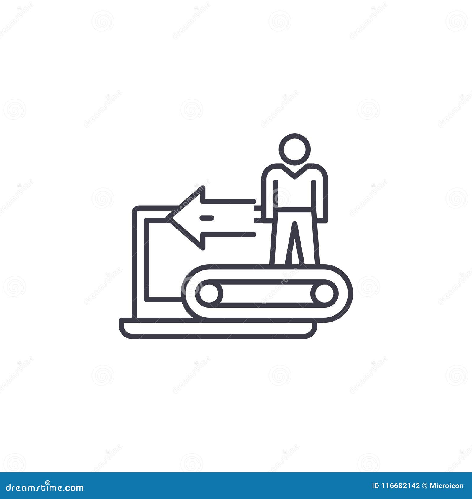 Computer Work Linear Icon Concept. Computer Work Line Vector Sign ...