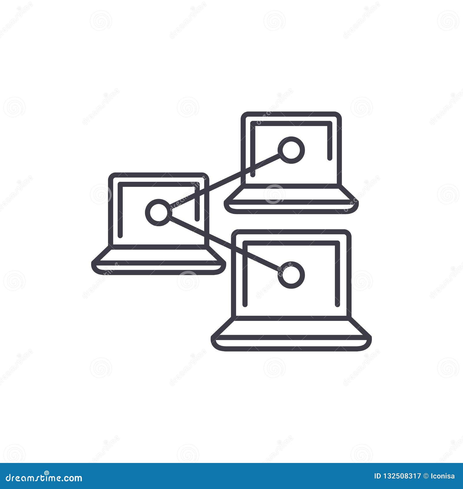 Computer Work Network Line Icon Concept. Computer Work Network Vector ...