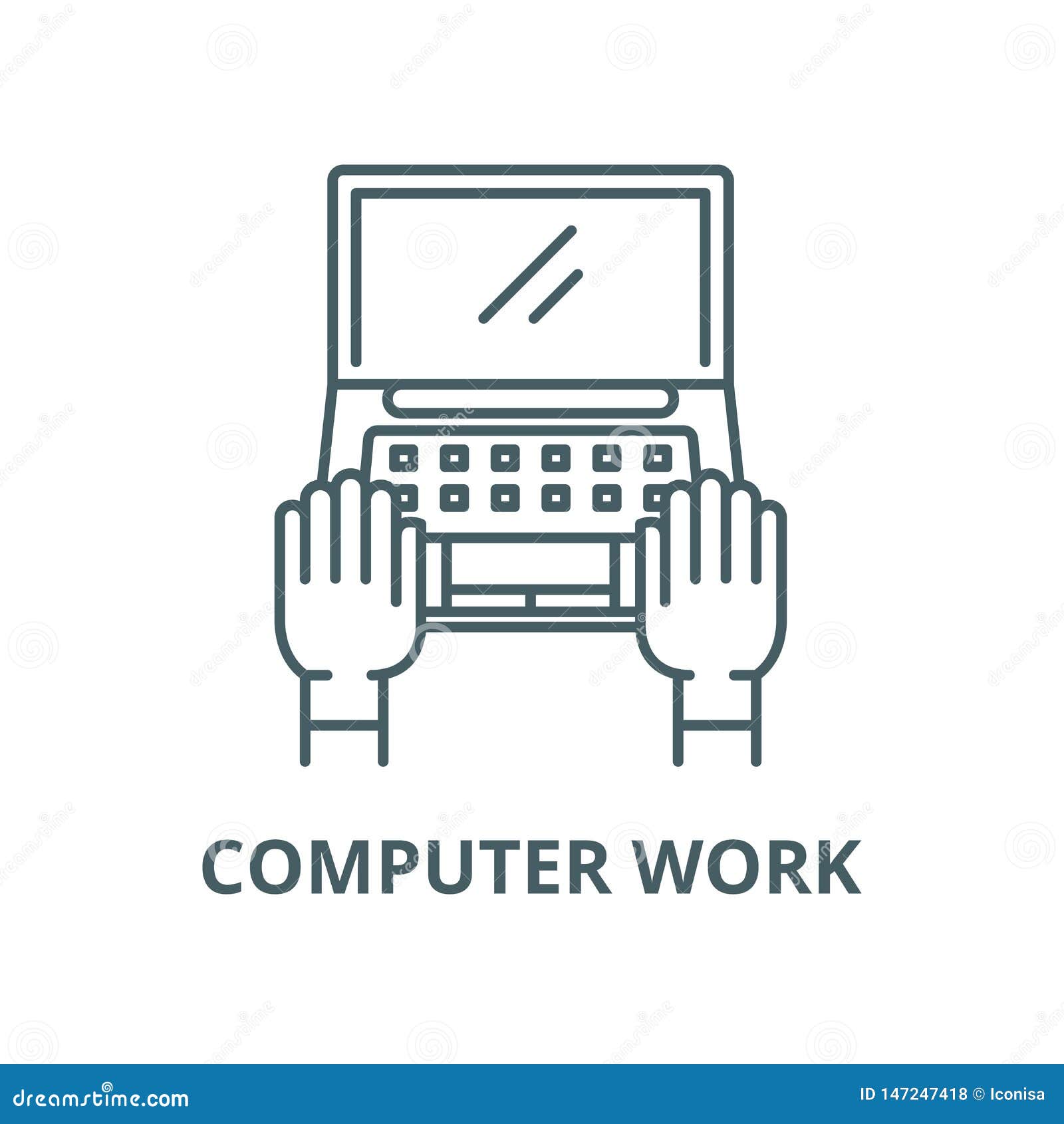 Computer Work Vector Line Icon, Linear Concept, Outline Sign, Symbol ...