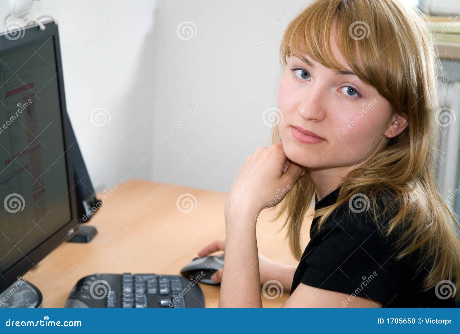 Computer worker stock photo. Image of female, display - 1705650