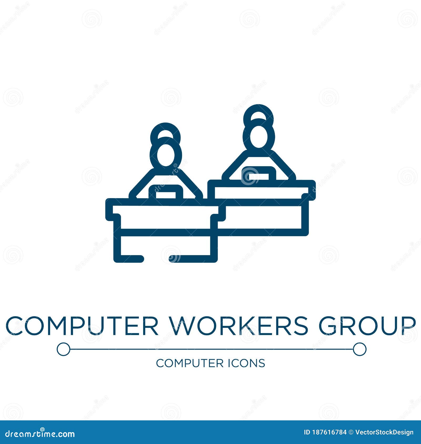 Computer Workers Group Icon. Linear Vector Illustration from Computer ...