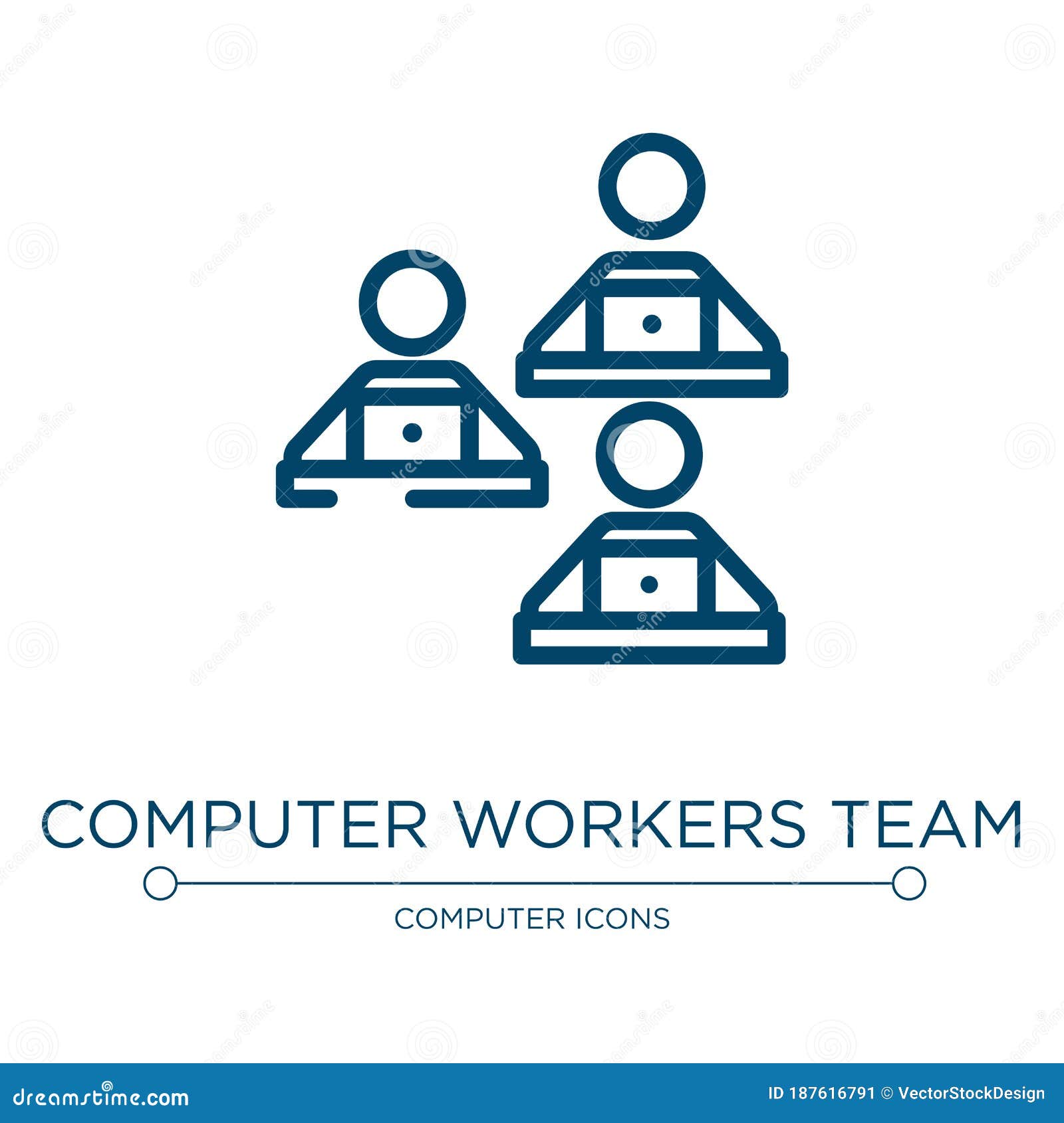 Computer Workers Team Icon. Linear Vector Illustration from Computer ...