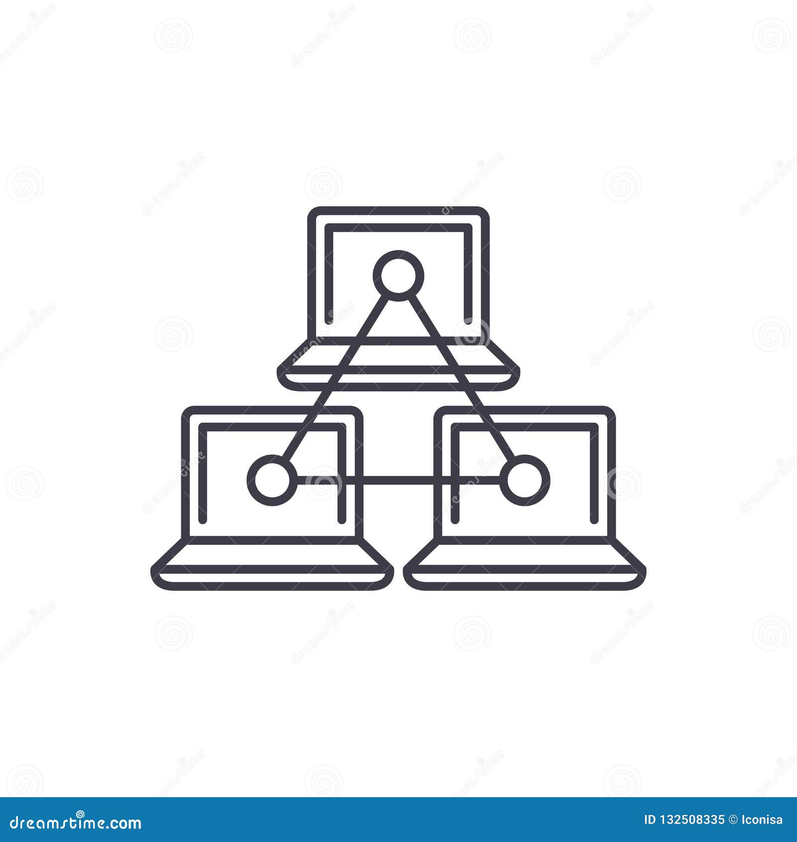 Computer Working Group Line Icon Concept. Computer Working Group Vector ...