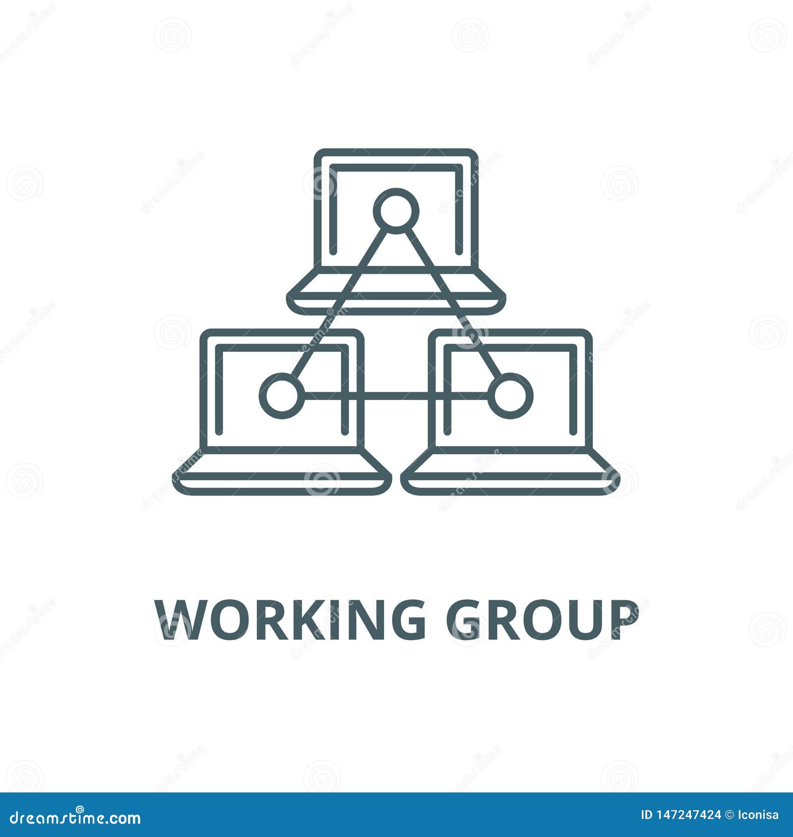 Computer Working Group Vector Line Icon, Linear Concept, Outline Sign ...