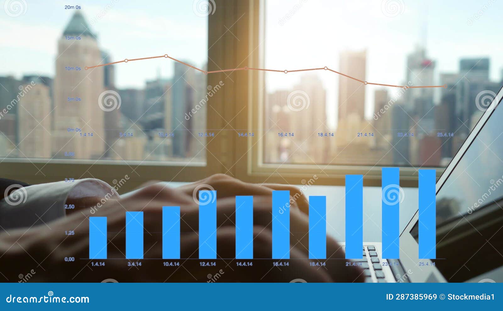 Computer Workplace Desk View in Modern City Office Workspace Stock ...