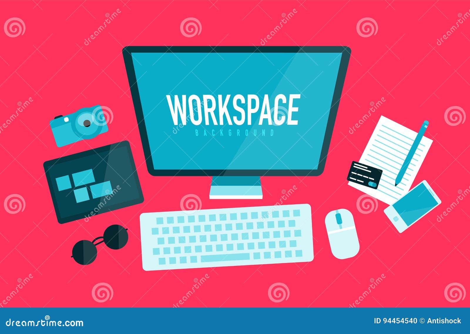 Computer workspace concept stock vector. Illustration of mobility ...