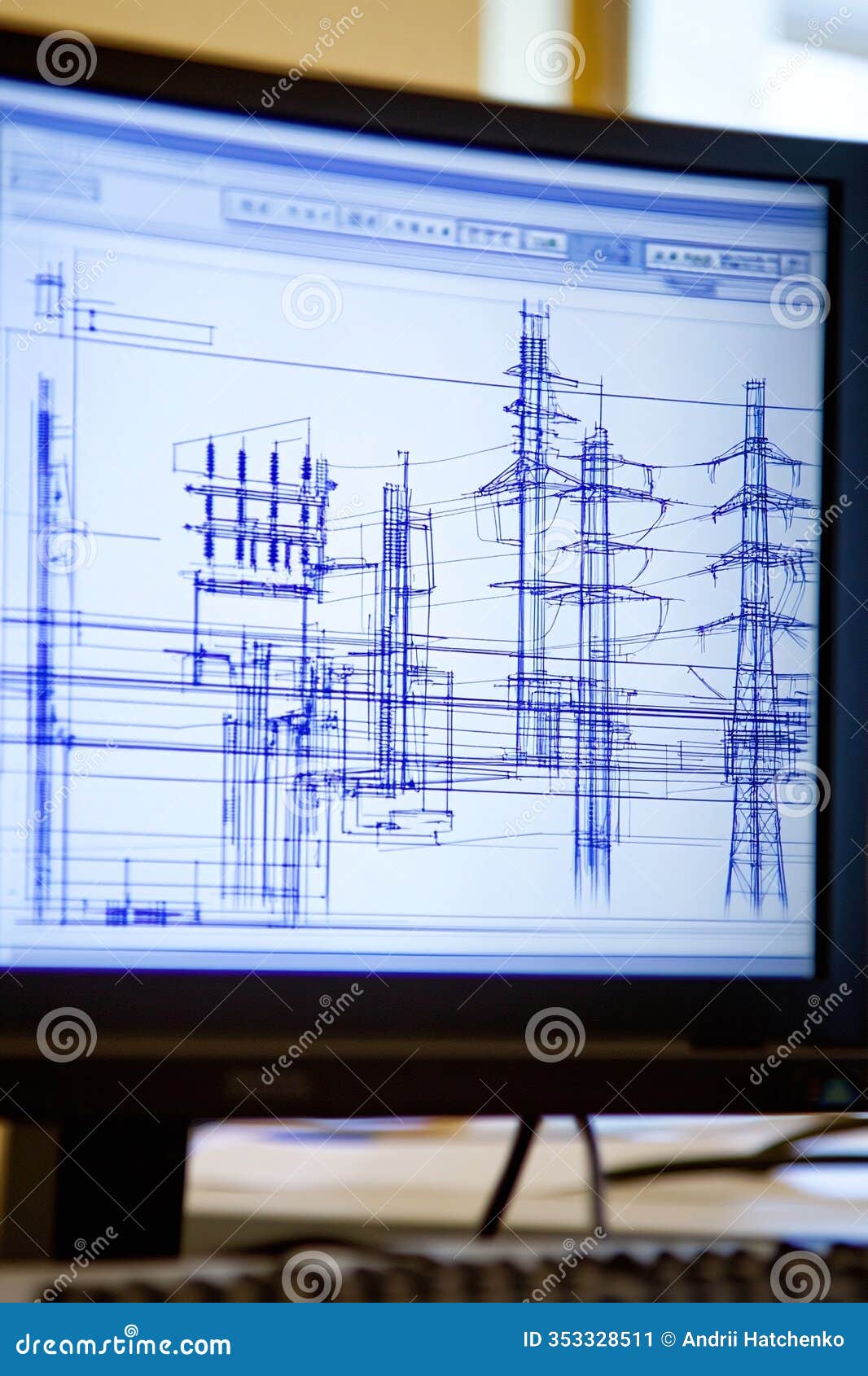 Computer Workstation with CAD Designs of High-voltage Power Lines ...