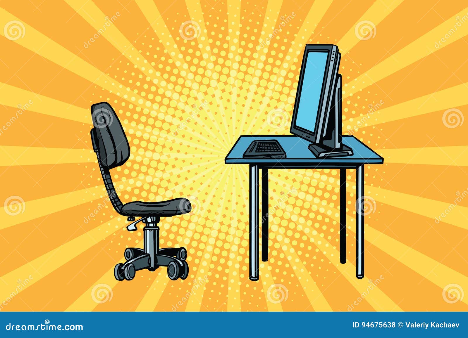 Computer Workstation And Chair Vector Illustration | CartoonDealer.com ...