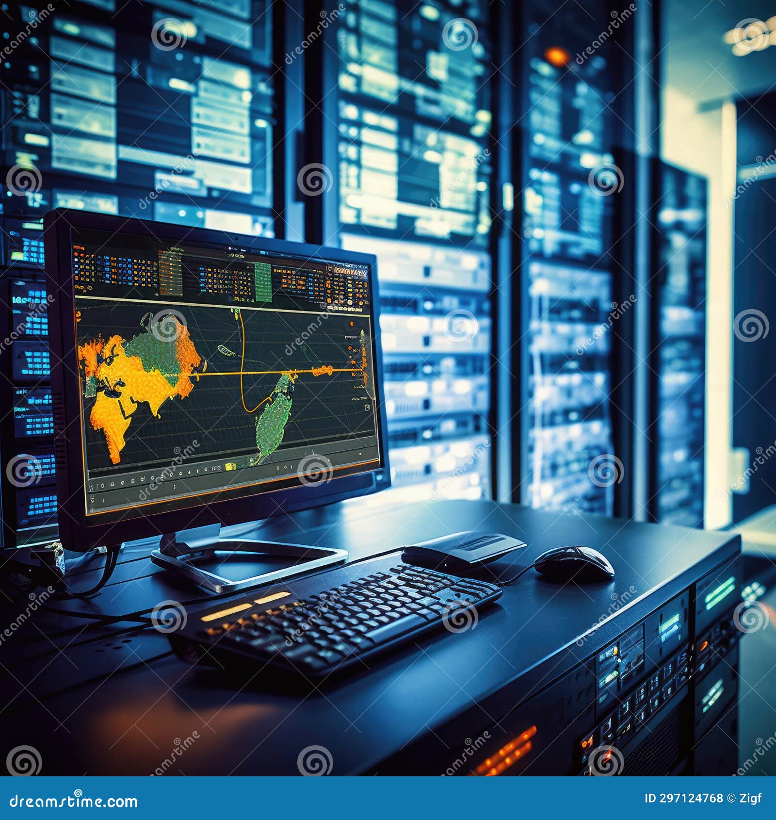 Computer Workstation with Two Monitors, One on Left and Another on ...