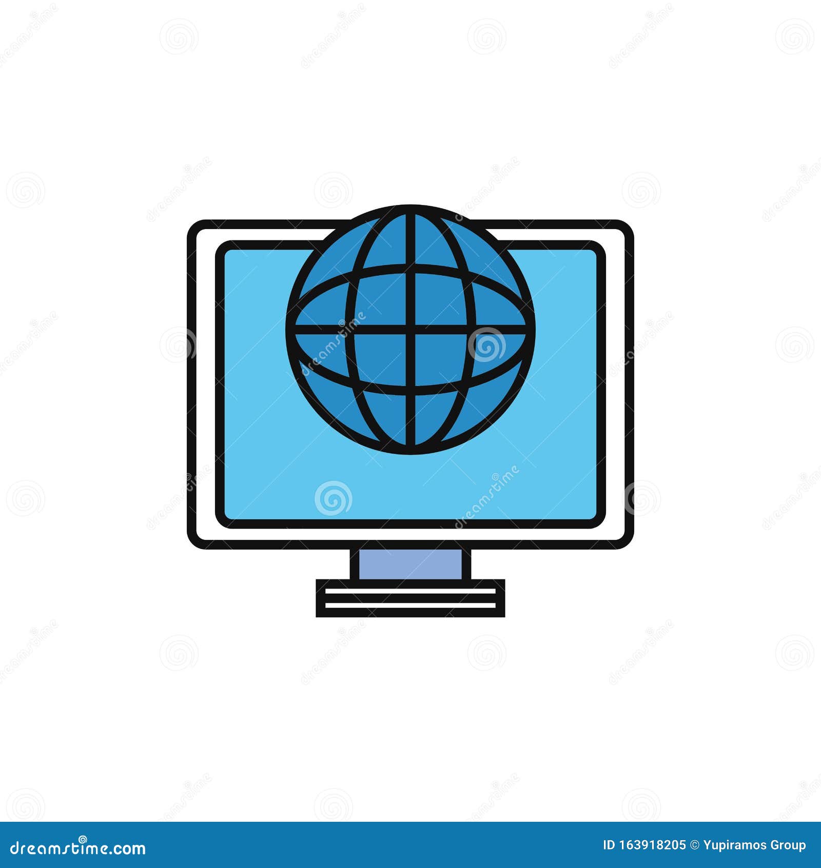 Computer World Internet Flat Line Style Stock Vector - Illustration of ...