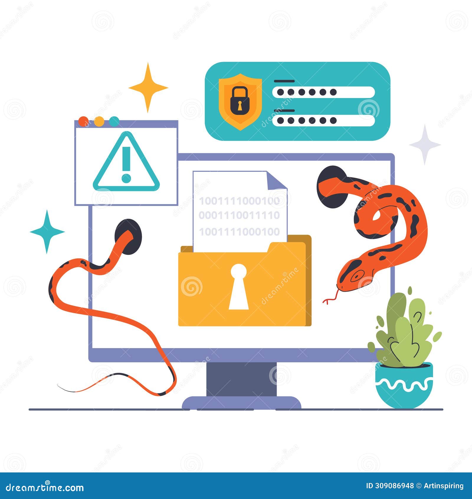 Computer Worm Threat Depiction. Flat Vector Illustration Stock ...