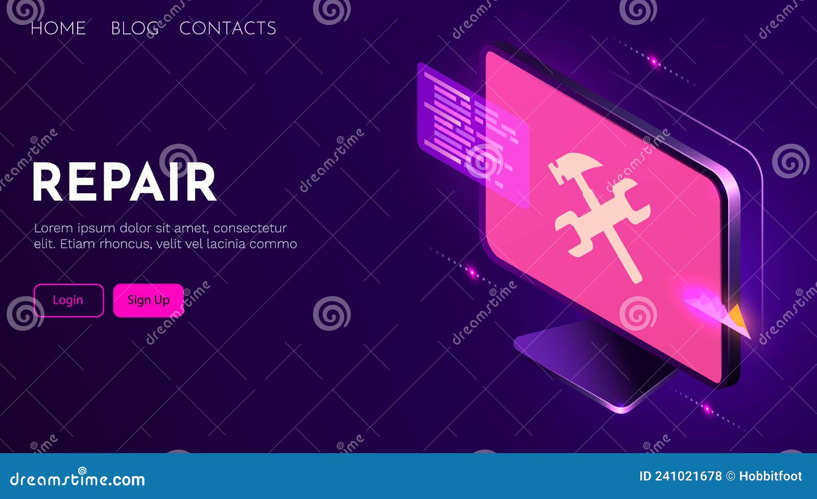 Computer with Wrench and Hammer on the Screen. Computer Repair Service ...