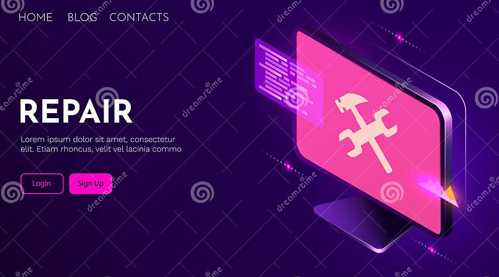 Computer with Wrench and Hammer on the Screen. Computer Repair Service ...