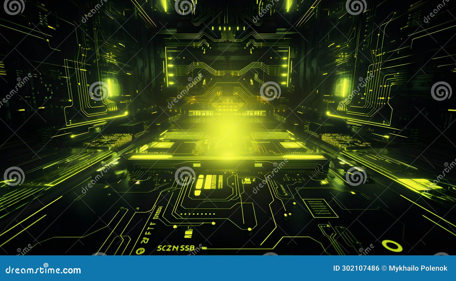 Computer Yellow Digital Abstract Background. Neural Network AI ...