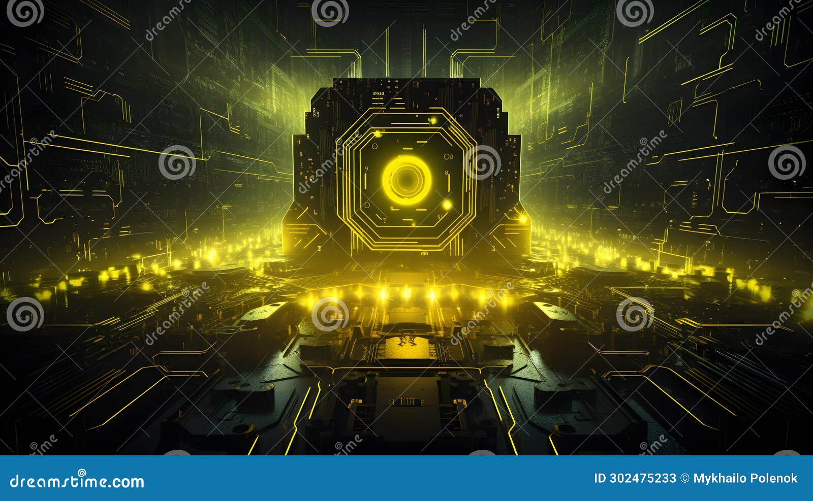 Computer Yellow Digital Abstract Background. Neural Network AI ...