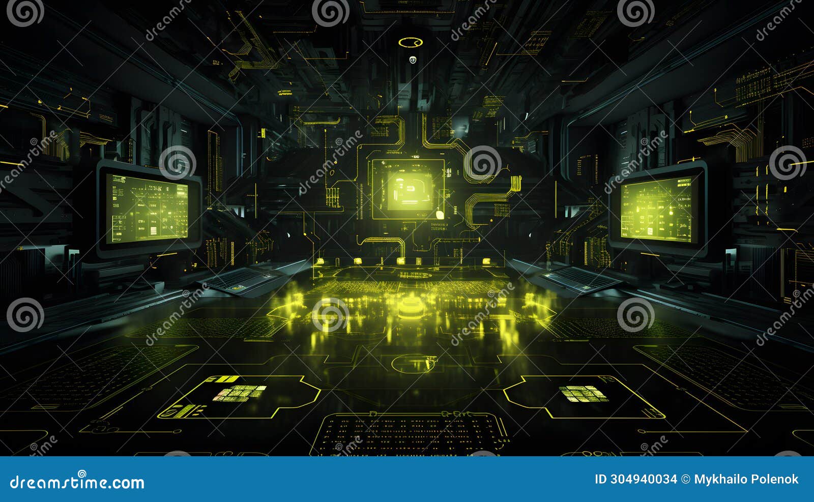 Computer Yellow Digital Abstract Background. Neural Network AI ...