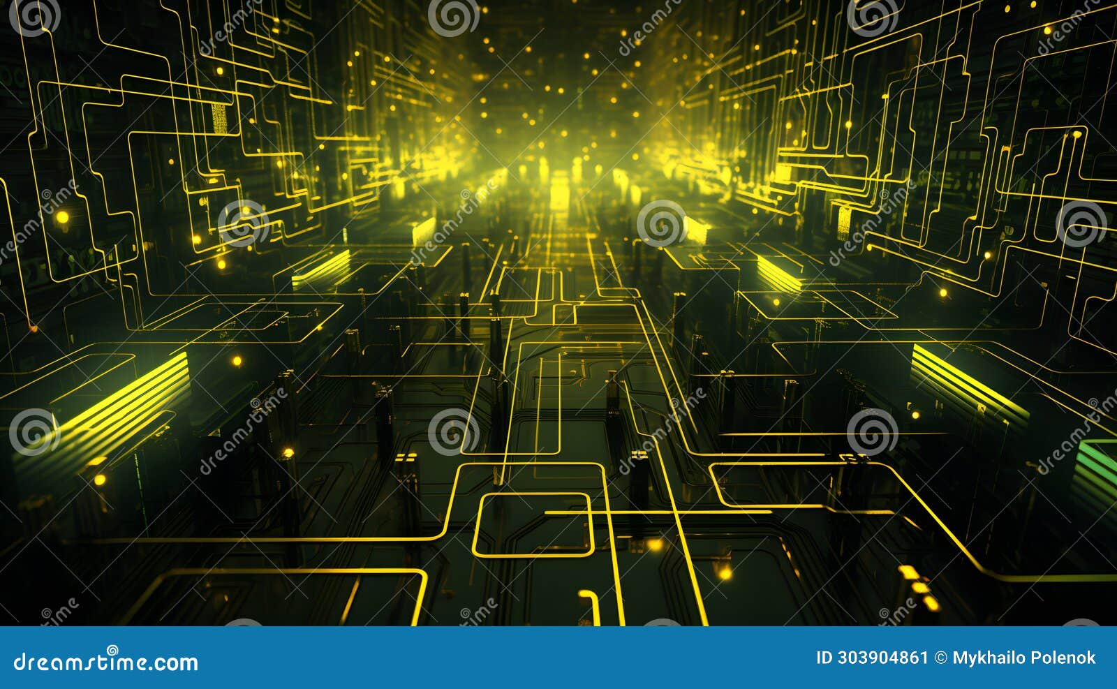 Computer Yellow Digital Abstract Background. Neural Network AI ...