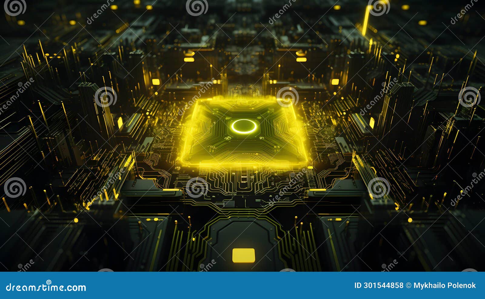 Computer Yellow Digital Abstract Background. Neural Network AI ...