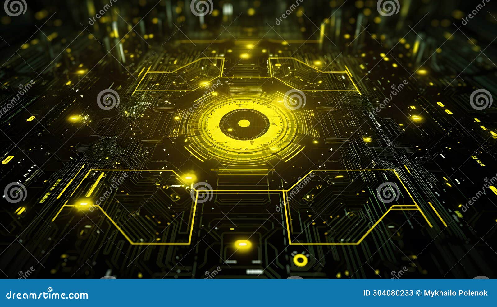 Computer Yellow Digital Abstract Background. Neural Network AI ...
