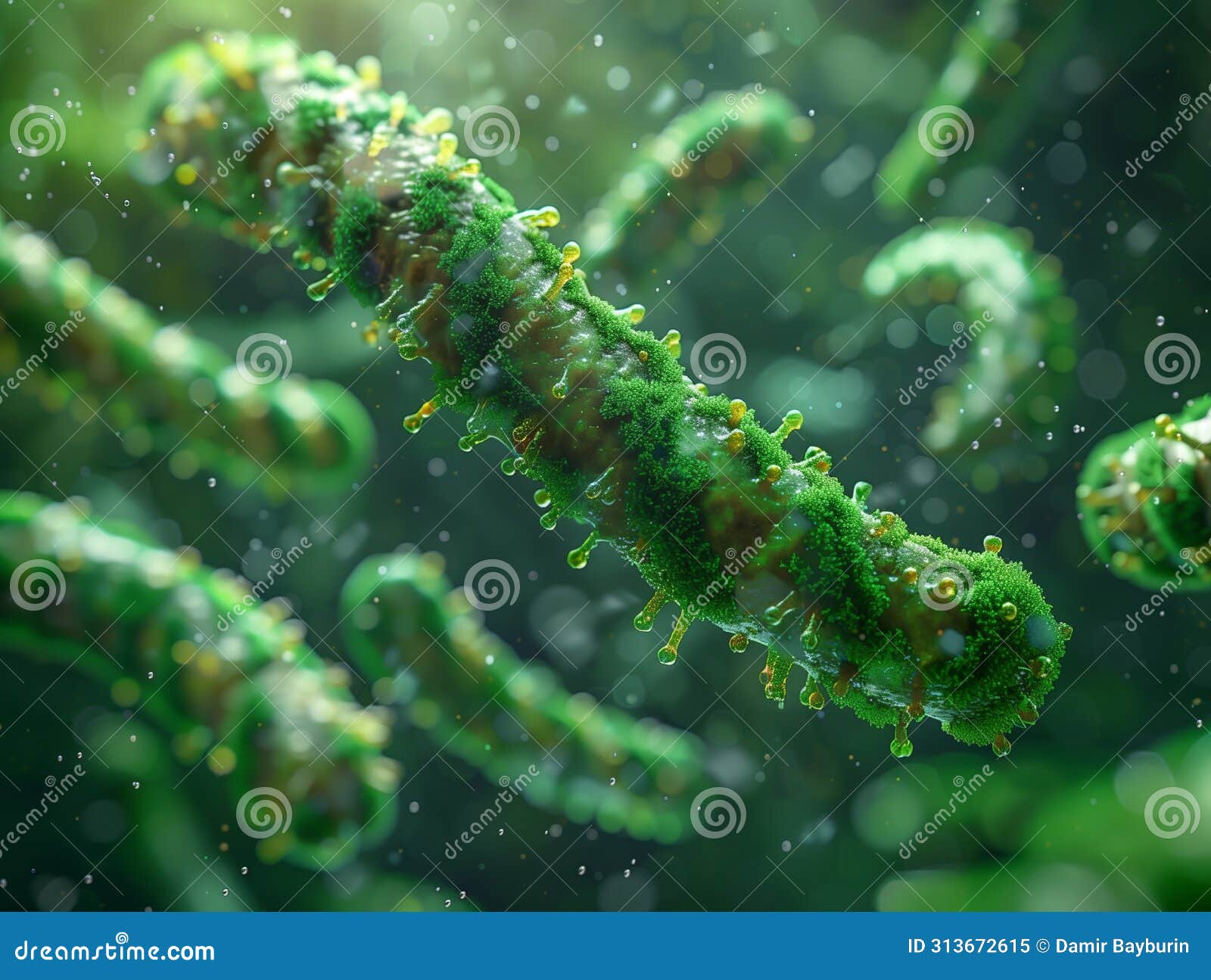 Computergenerated Image of Green Bacteria Floating Underwater Stock ...