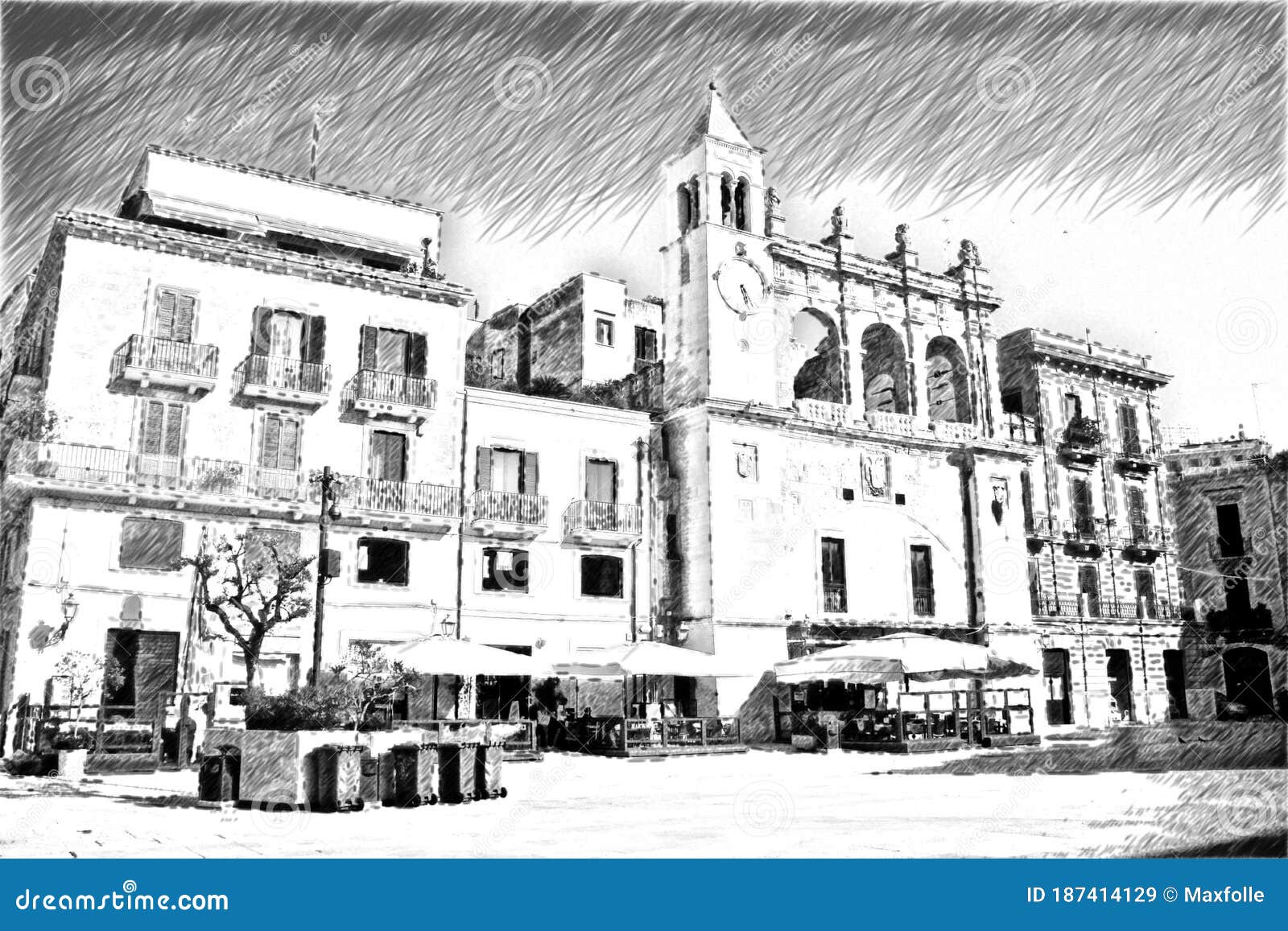 Black and White Drawing Representing One of the Squares in the Historic ...