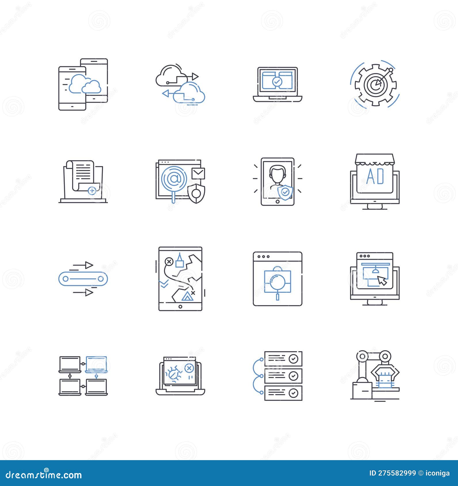 Computerized Glossy Line Icons Collection. Shiny, Digital, Polished ...