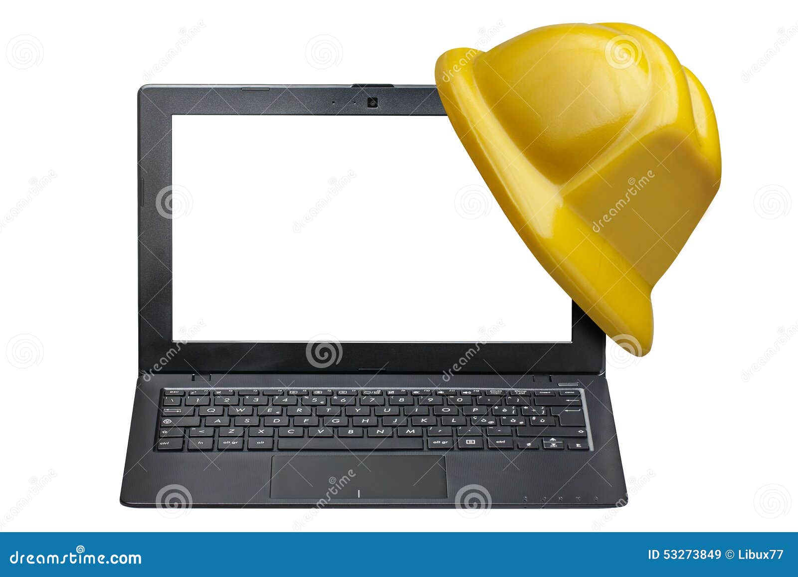 Computerlaptop Front Hard Hat Protection Isolated Stock Afbeelding ...