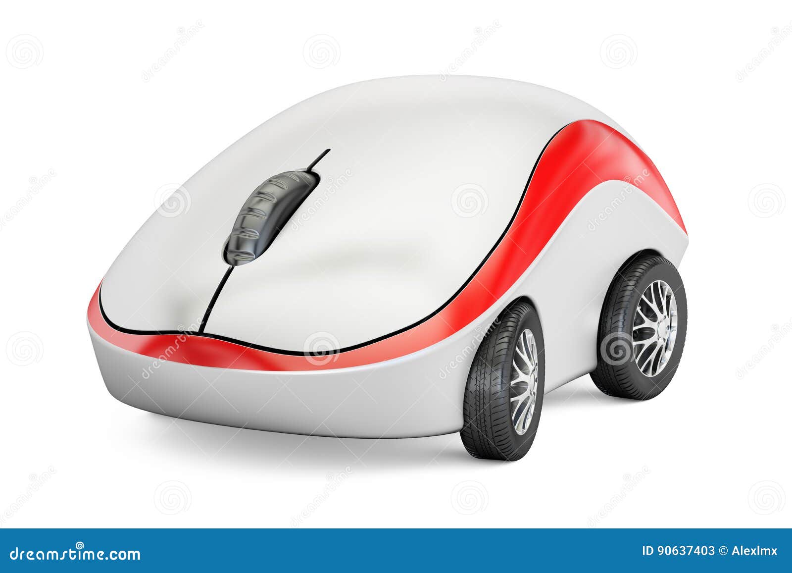 Computermuis Op Autowielen, Het 3D Teruggeven Stock Illustratie ...