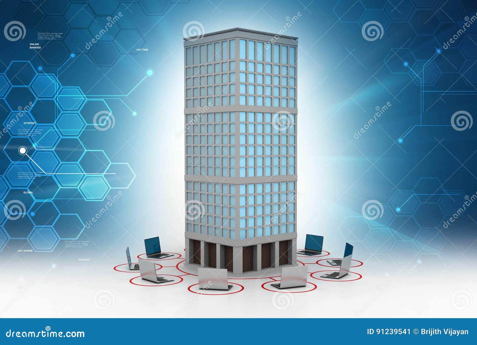 Computernetwerk Rond Het Gebouw Stock Illustratie - Illustration of ...