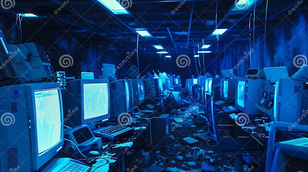 Computers Blue Screens All Over the World Stock Illustration ...
