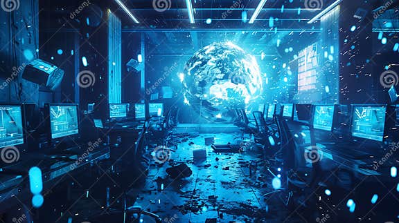 Computers Blue Screens All Over the World Stock Illustration ...