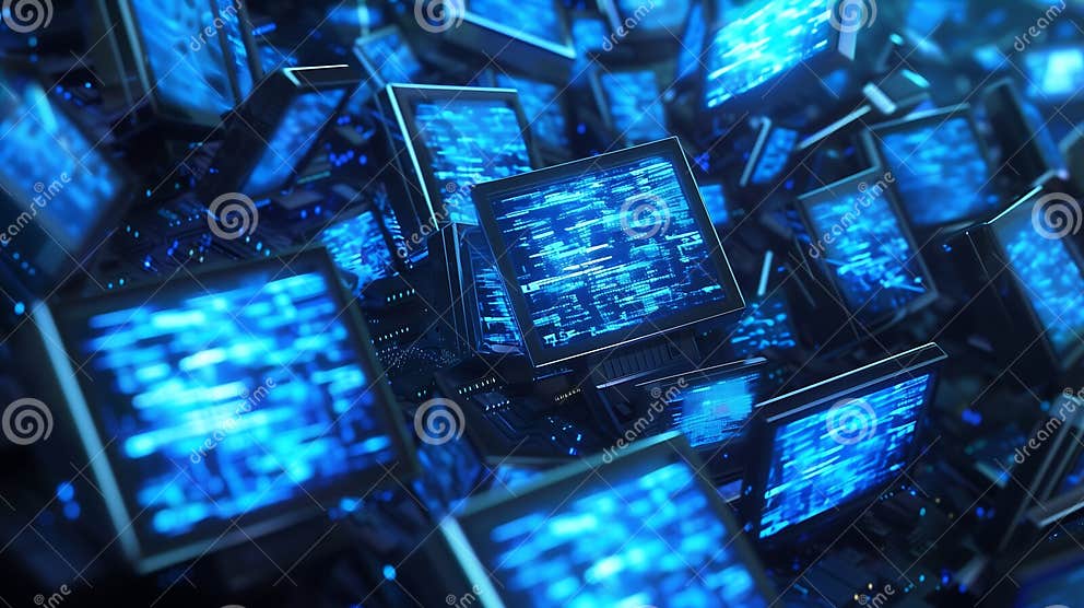 Computers Blue Screens All Over the World Stock Illustration ...