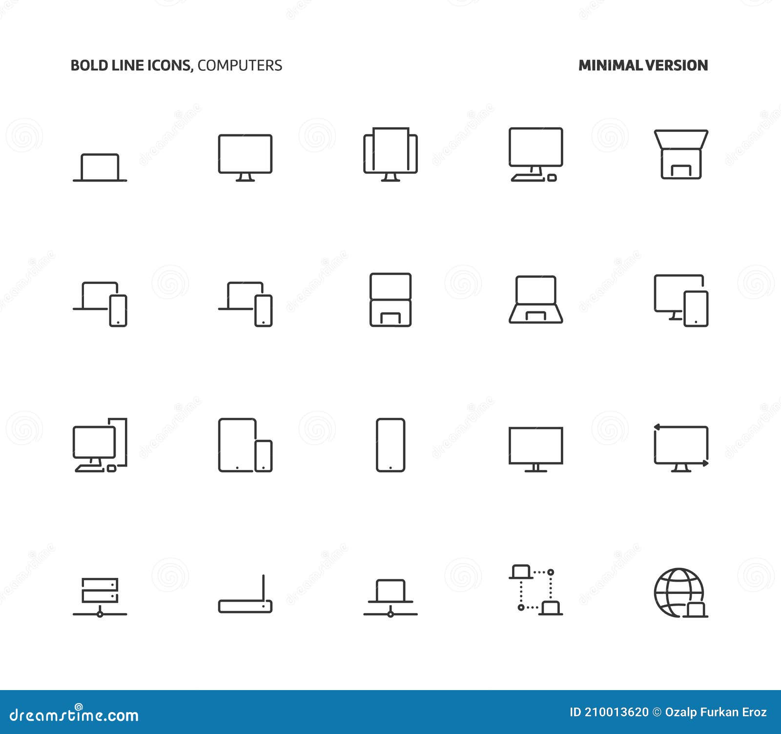 Computers, Bold Line Icons, Minimal Version Stock Vector - Illustration ...