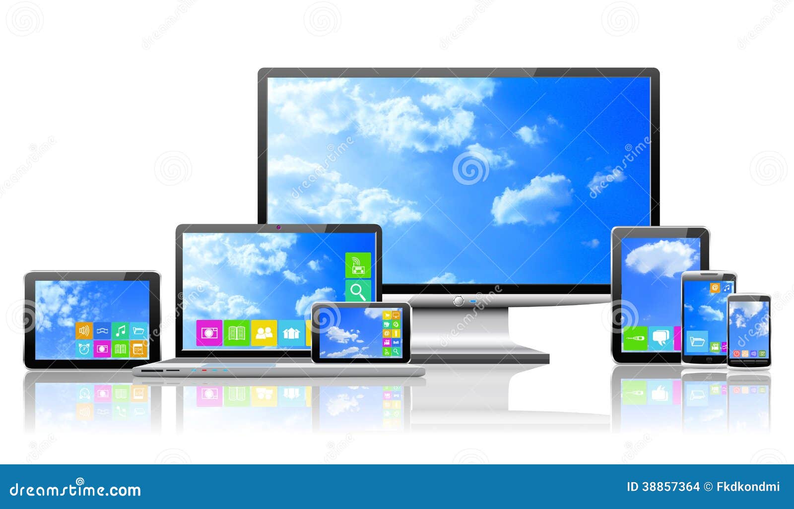 Computers and Cloudy Sky Concept. Stock Illustration - Illustration of ...
