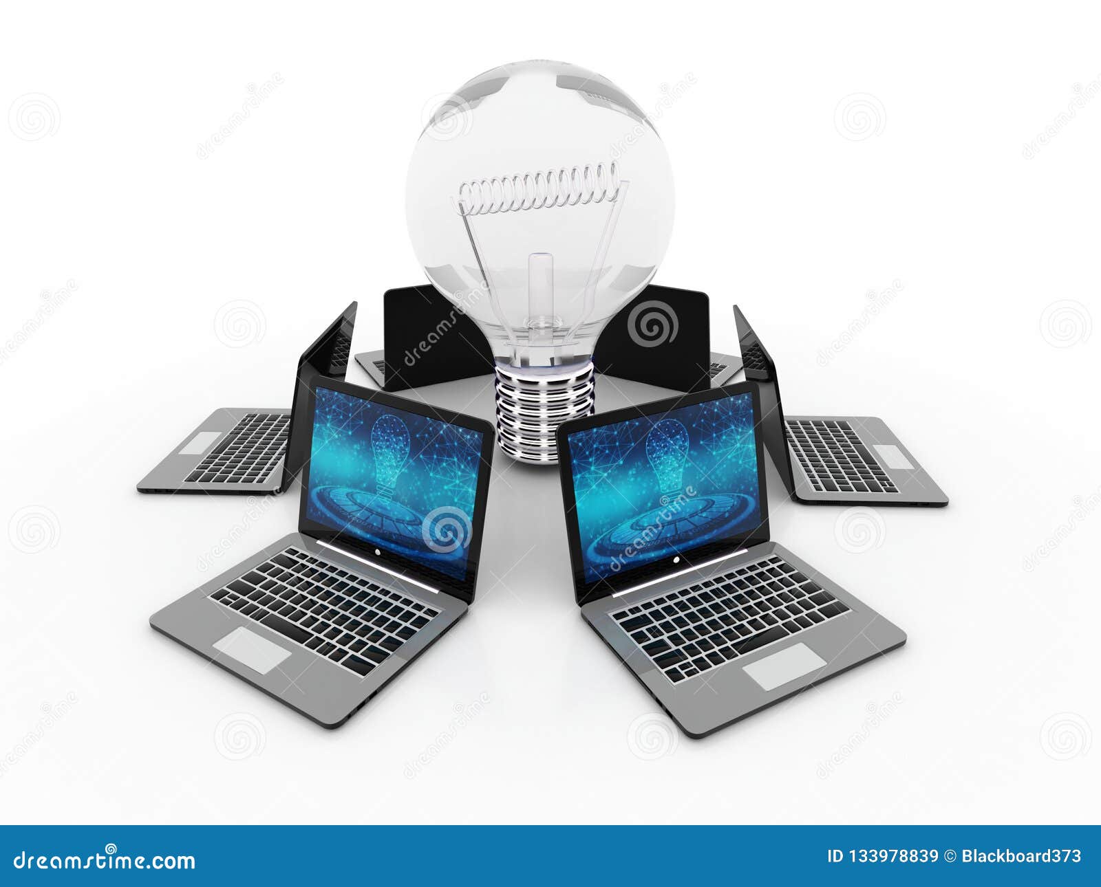 Computers Connected with Bulb, Idea Concept. 3d Render Stock ...