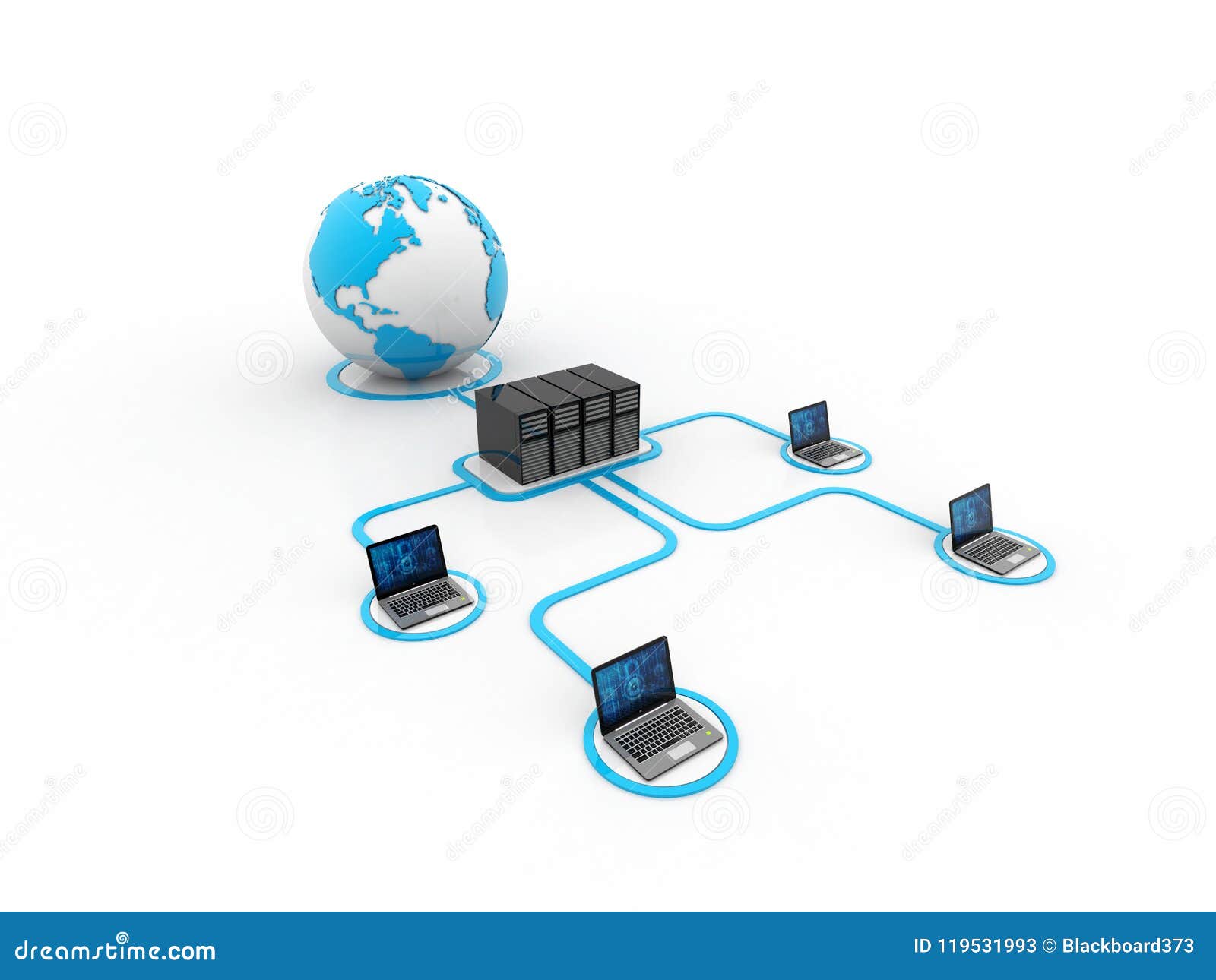 Computer Network Internet Communication In White Background 3d Rendering Stock Illustration
