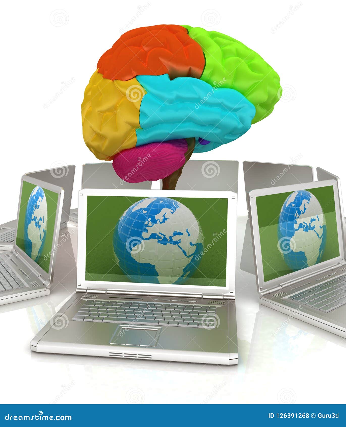 Computers Connected To Central Brain Stock Illustration - Illustration ...