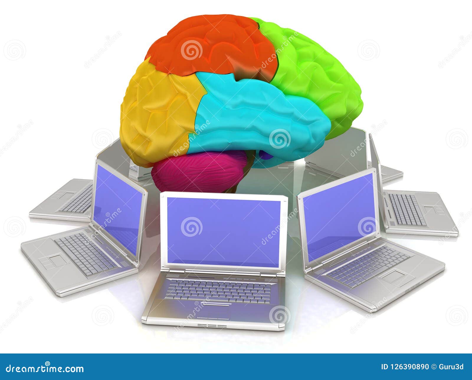 Computers Connected To Central Brain Stock Illustration - Illustration ...