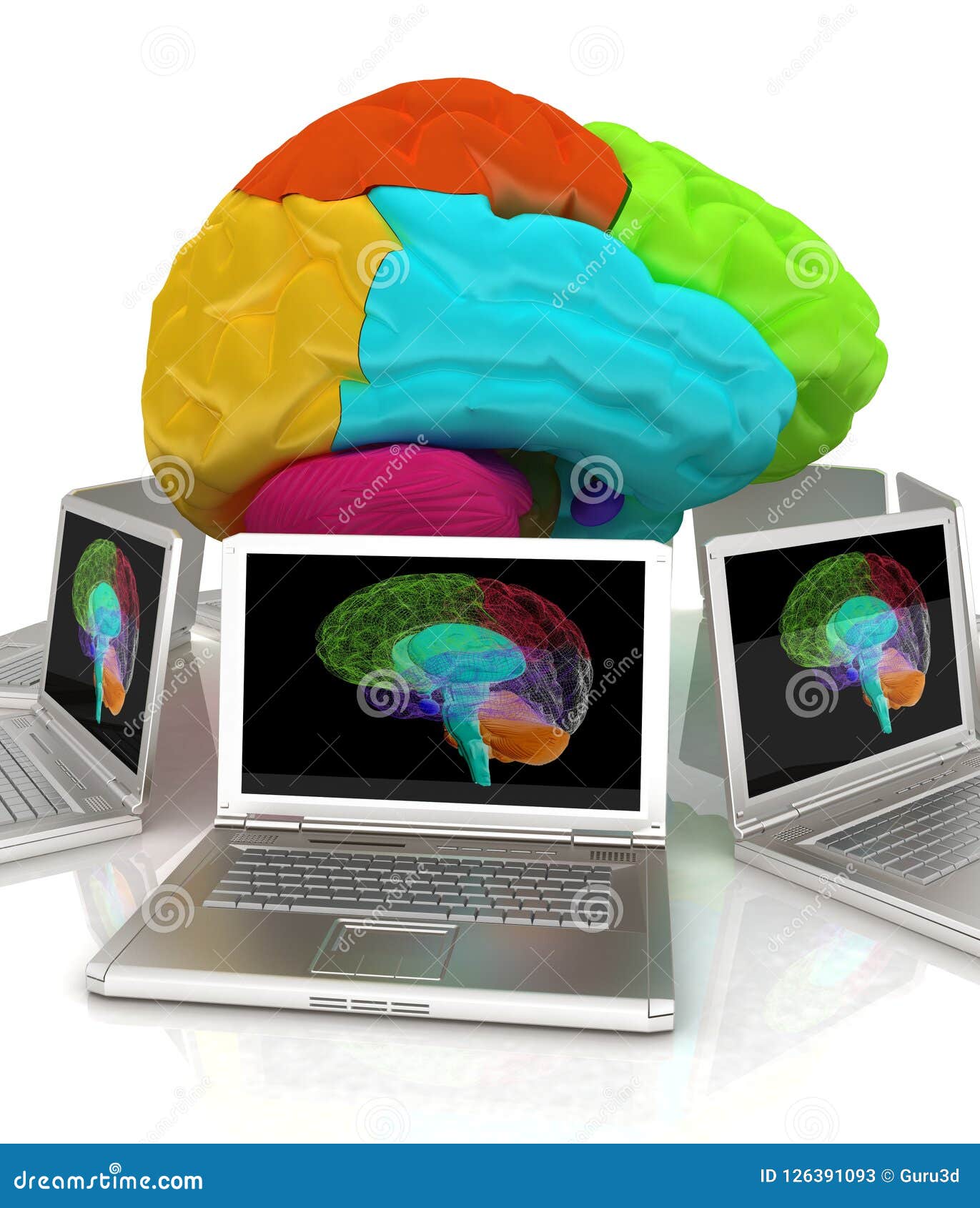 Computers Connected To Central Brain Stock Illustration - Illustration ...