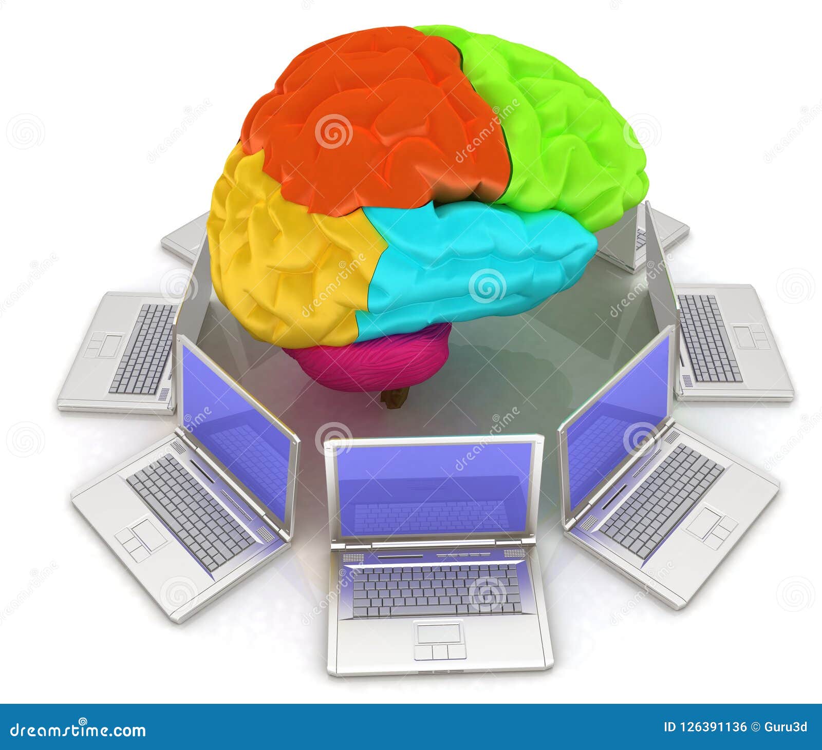 Computers Connected To Central Brain Stock Illustration - Illustration ...