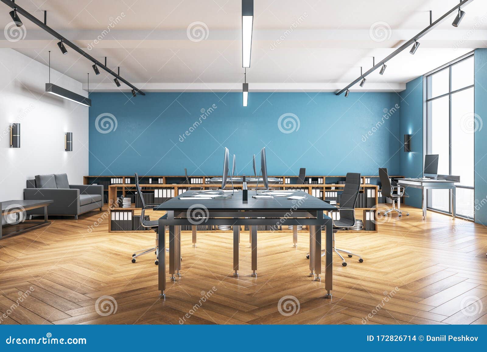 Computers in Contemporary Office Interior Stock Illustration ...