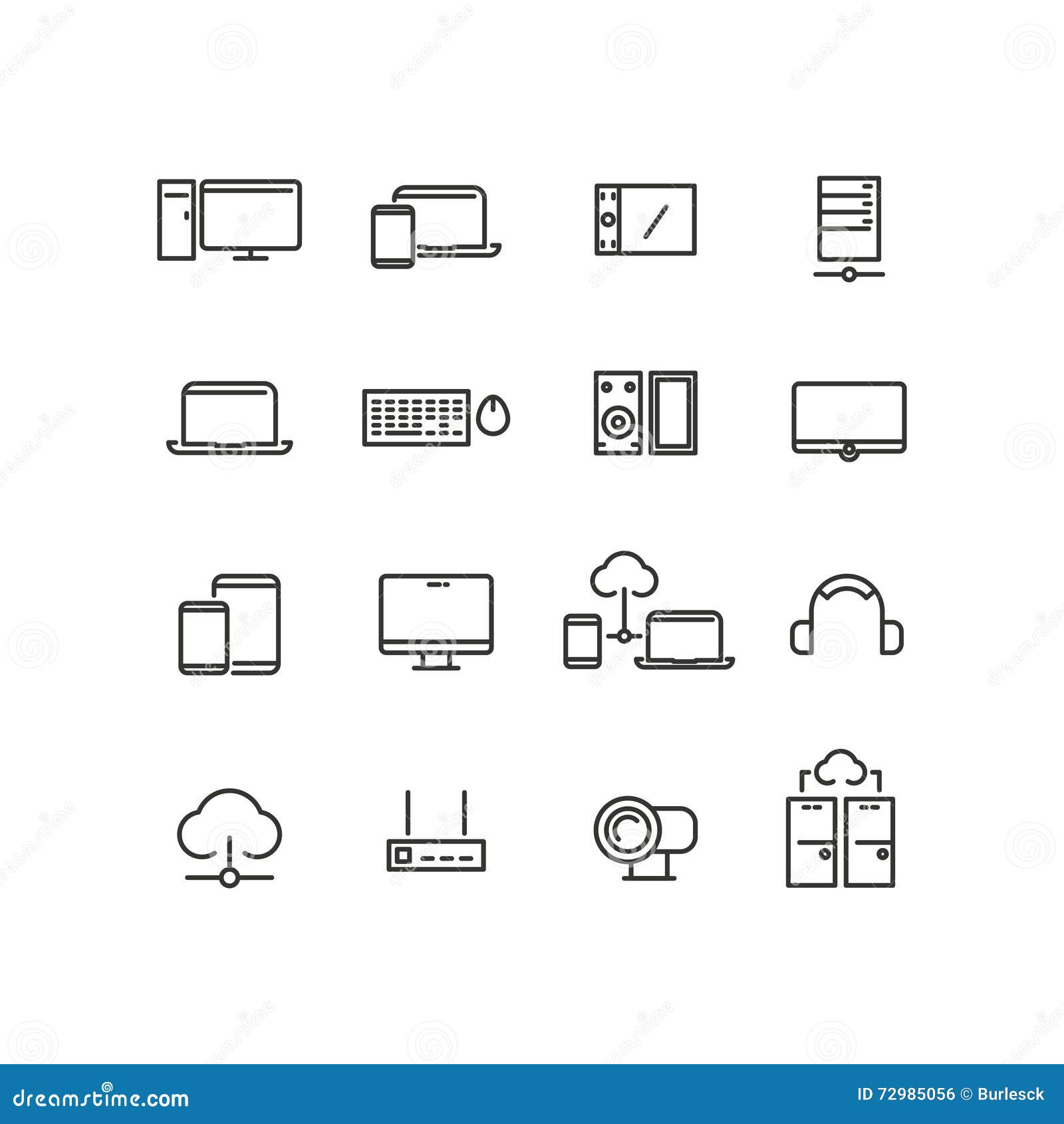 Computers and Devices Line Icons Set Stock Vector - Illustration of ...