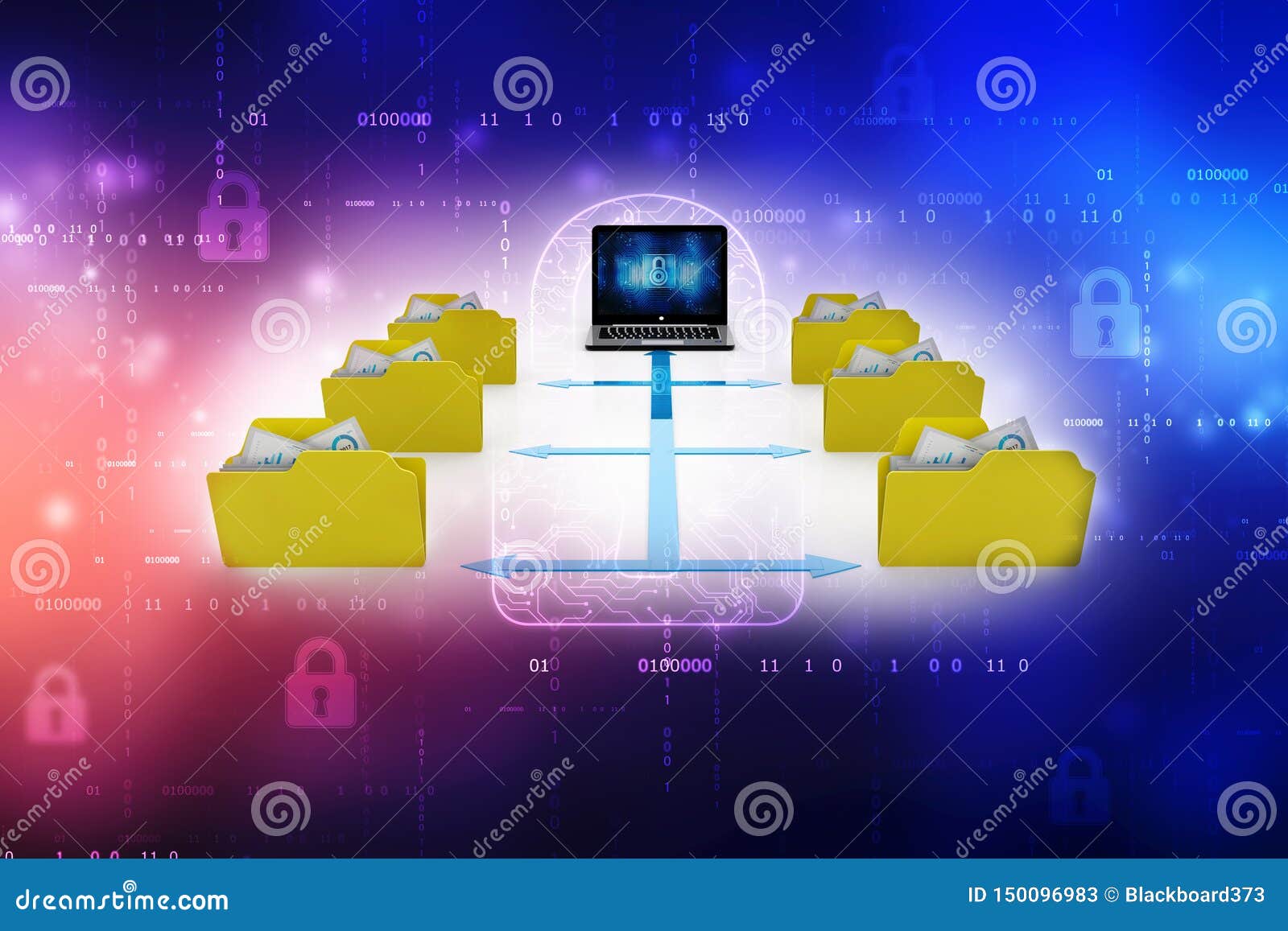 Computers with File, Folder or Documents Transferring. 3d Render Stock ...