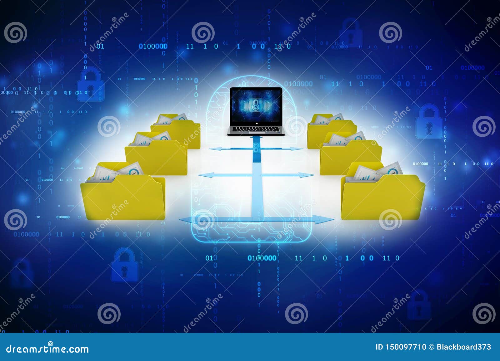 Computers with File, Folder or Documents Transferring. 3d Render Stock ...