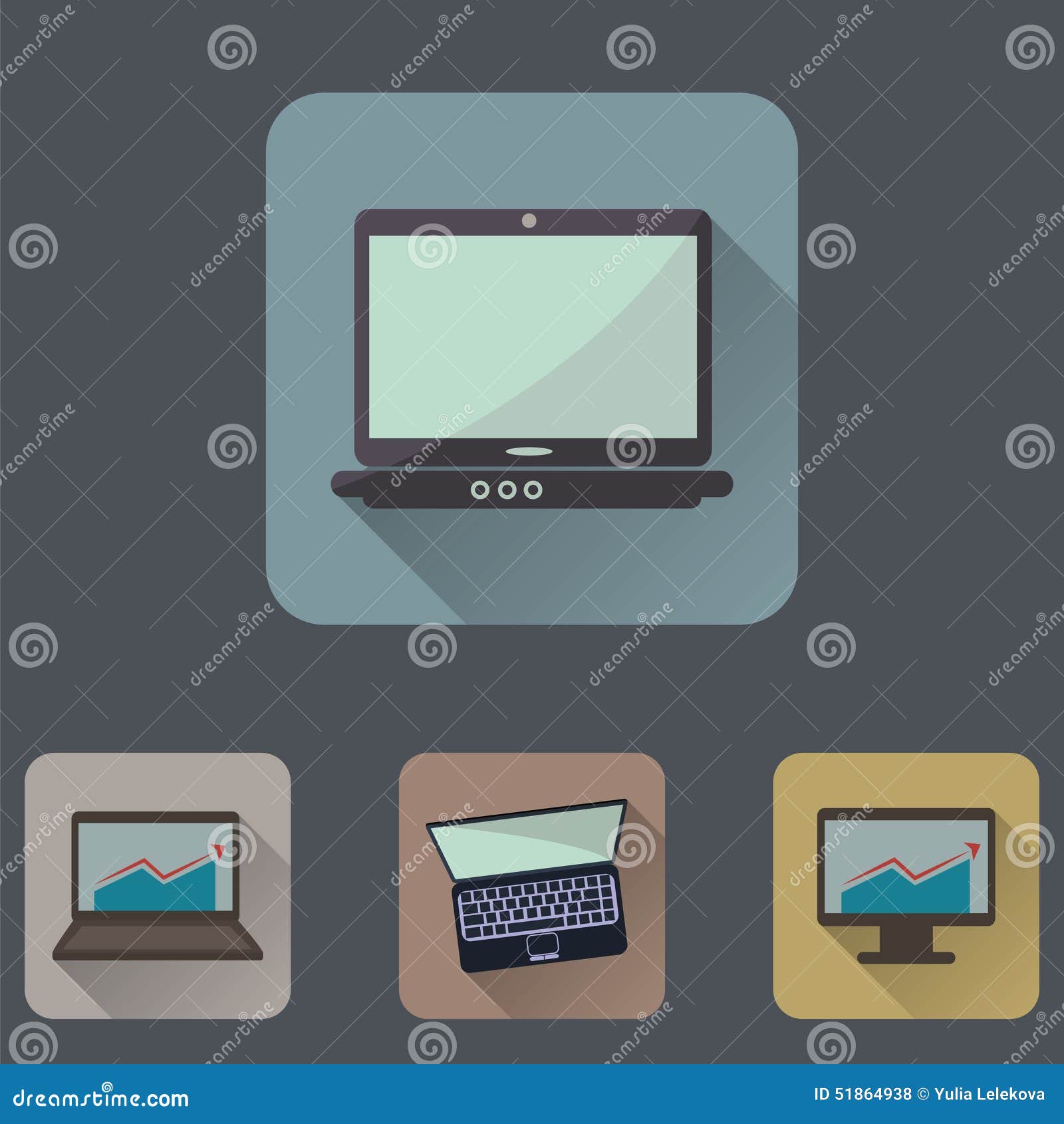 Computers Flat Icons Set with Long Shadow Stock Vector - Illustration ...