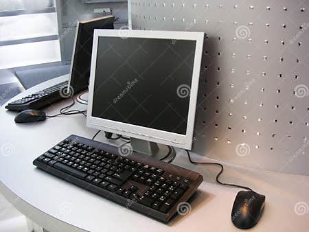 Computers with flat screen stock photo. Image of desktop - 104138