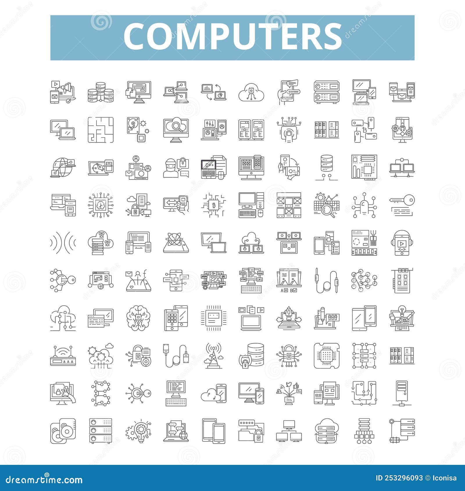 Computers Icons, Line Symbols, Web Signs, Vector Set, Isolated ...